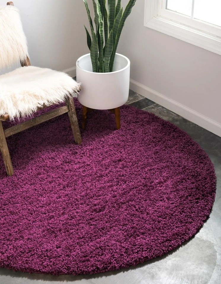 MODERN Circle Round Verona Shaggy Rugs Thick Pile Floor Round Mats Area ...