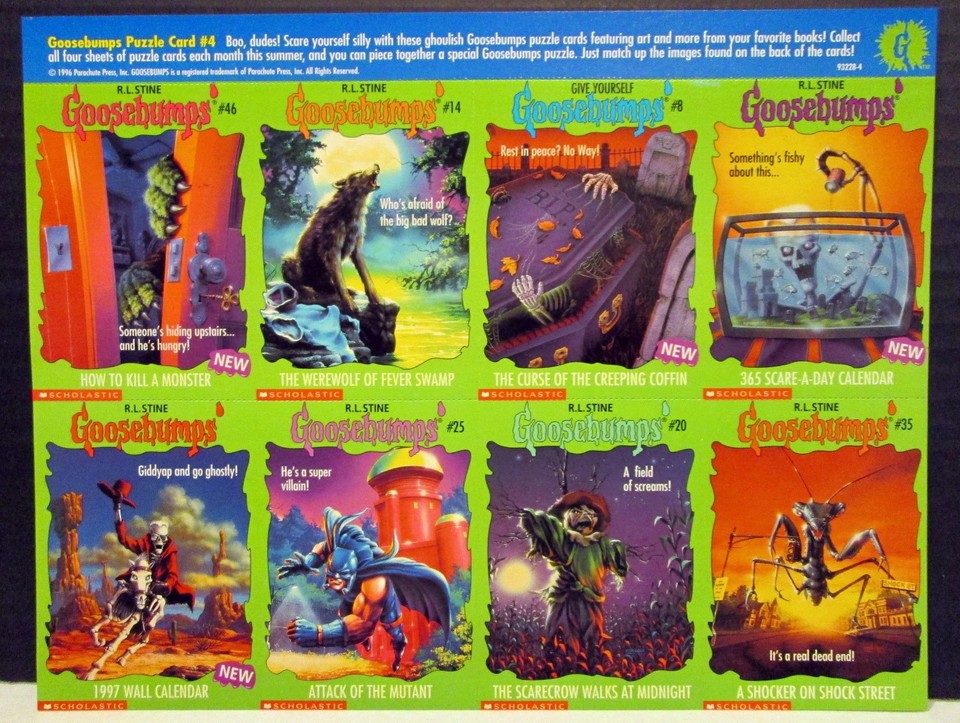 1996 Goosebumps Monster Promo Trading Card Set UNCUT converts to poster ...
