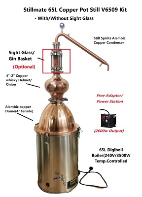 StillMate 65L Copper Pot still Kit V6509 with Copper dome/helmet whisky ...