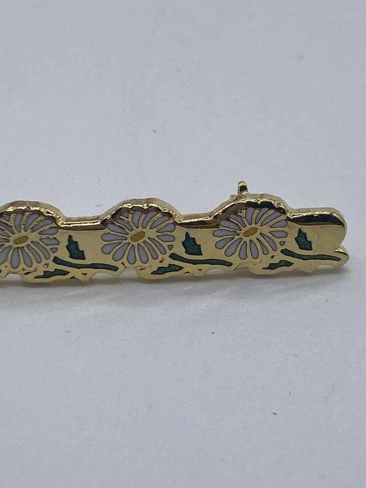Lovely Pretty Daisy Chain Gold Metal and Enamelled Long Pin Brooch ...