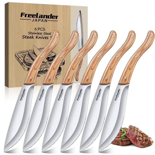 Handmade Forged Steak Knives Set of 6, Serrated Steak Cutter for Meat ...