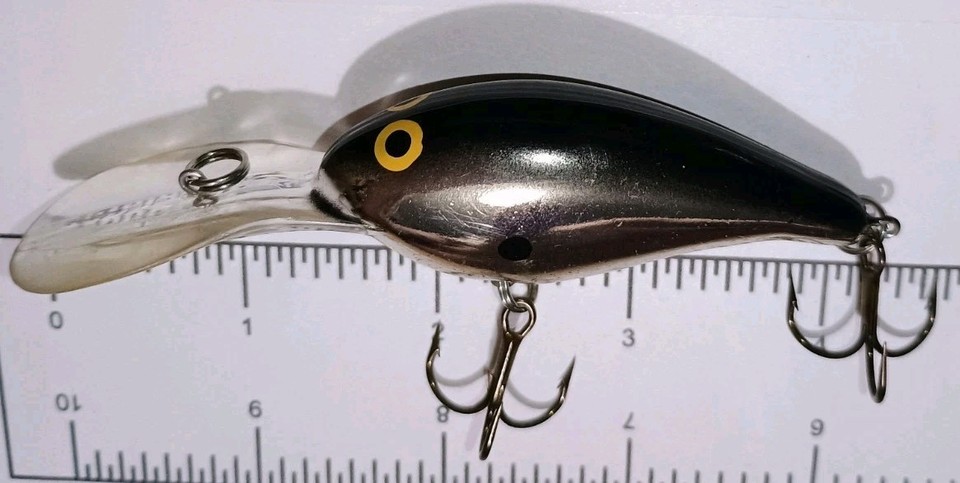 Vintage Rapala Style Fat Rap Chrome Black Crankbait Fishing Bass Lure ...