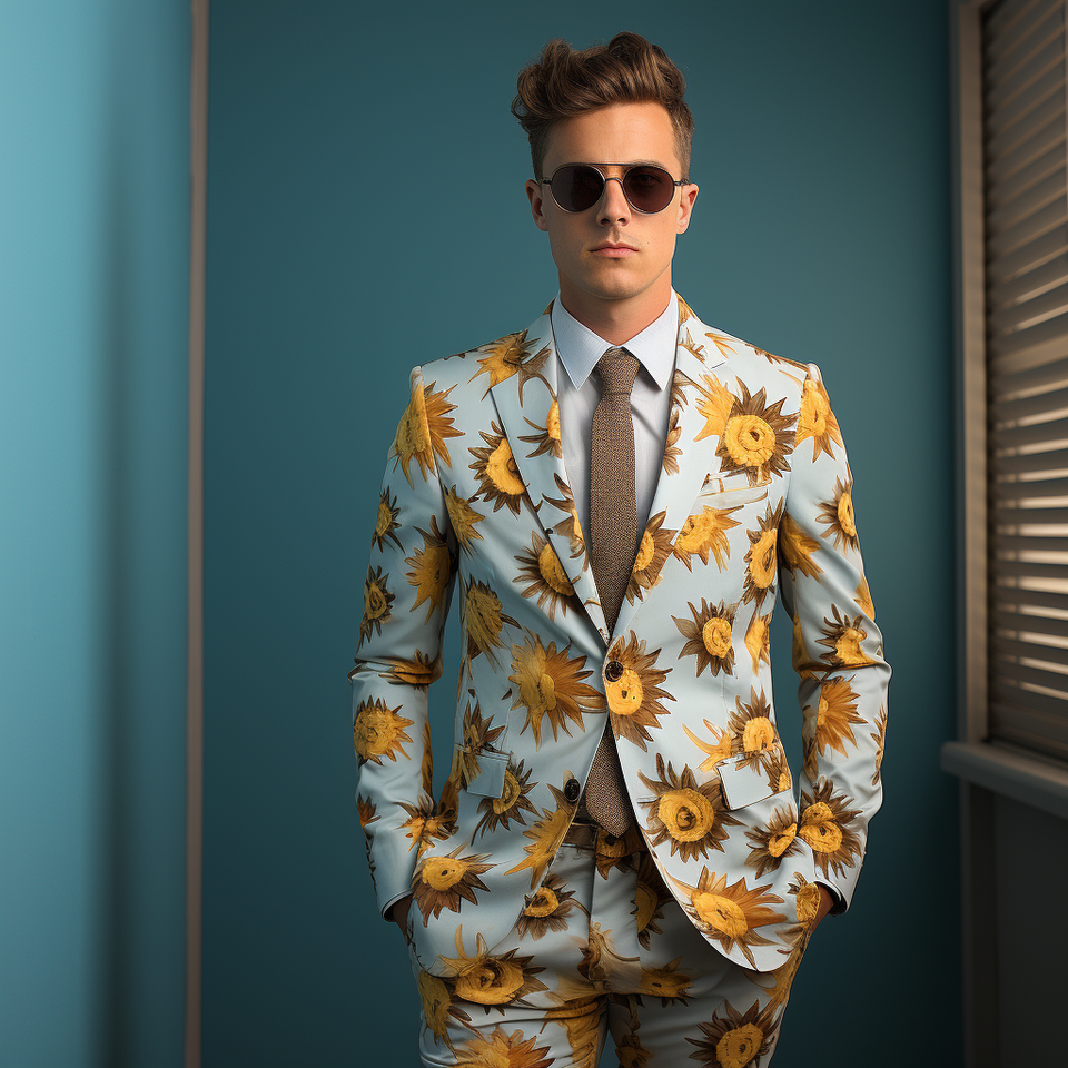 Men's Blazer 2pcs Suit Double Breasted Floral Print Party Host ...