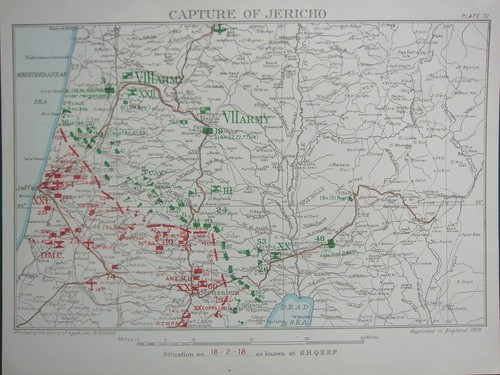 1918 WW1 MAP EGYPTIAN EXPEDITIONARY FORCE ~ CAPTURE OF JERICHO 18 FEB ...