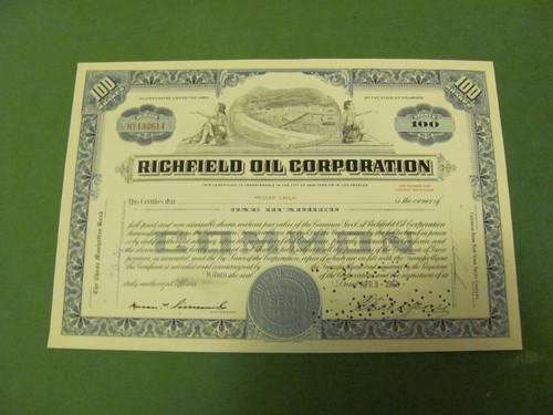 RICHFIELD OIL CORPORATION - VINTAGE 100 SHARES CERTIFICATE 1962. | eBay