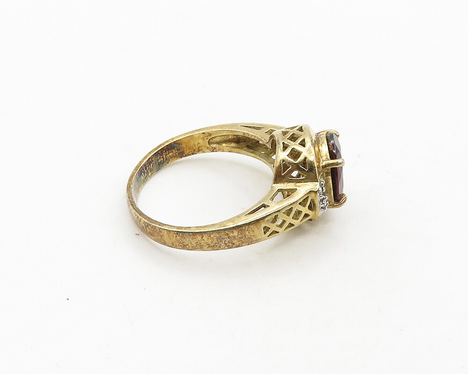 SETA 925 Silver Vintage Garnet & Genuine Diamonds Band Ring Sz 9 ...