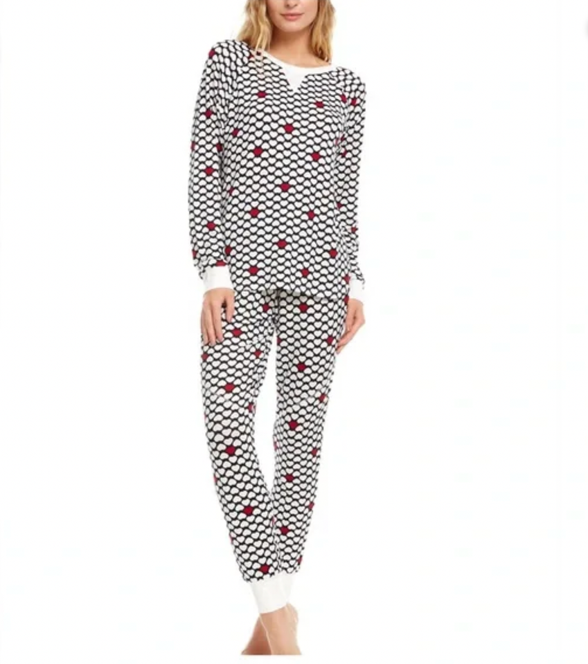 Flora Nikrooz Maddie Printed Hacci Pajama Set Black & White and Red ...