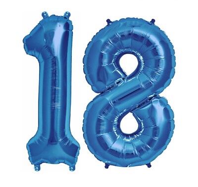 16" 18 Blue Number Balloons 18th Birthday Party Anniversary Foil ...