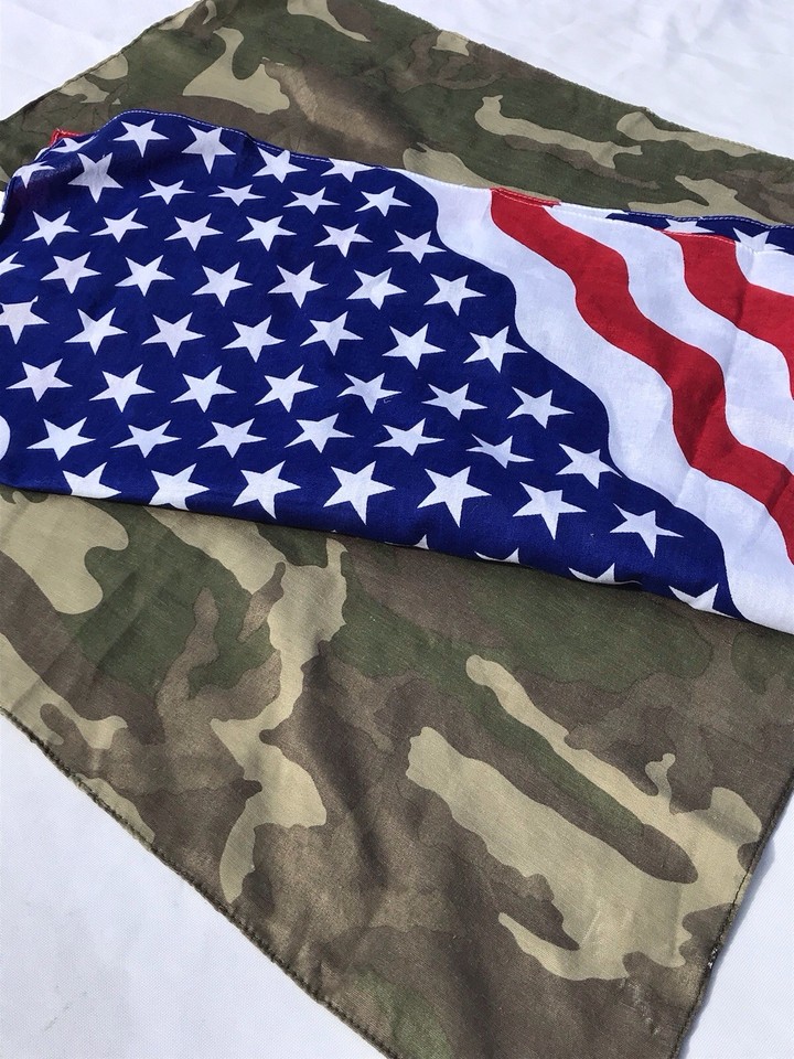 Vtg USA 2 Hankie Bandana Handkerchief Kerchief USA Flag Camo Lot ...