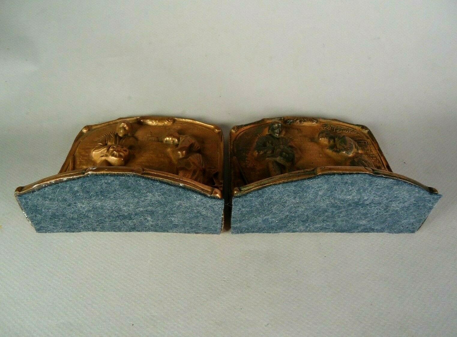 Pair Copper Clad Cast Iron "THE ANGELUS" Bookends, Farmers Praying for ...