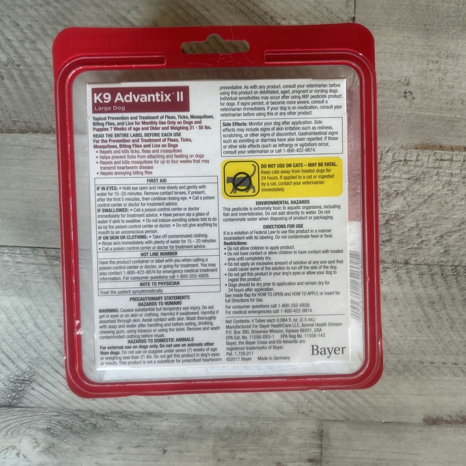 K9 ELANCO ADVANTIX II LARGE DOG 21 - 55 LBS - 4 Monthly Doses Sealed In ...
