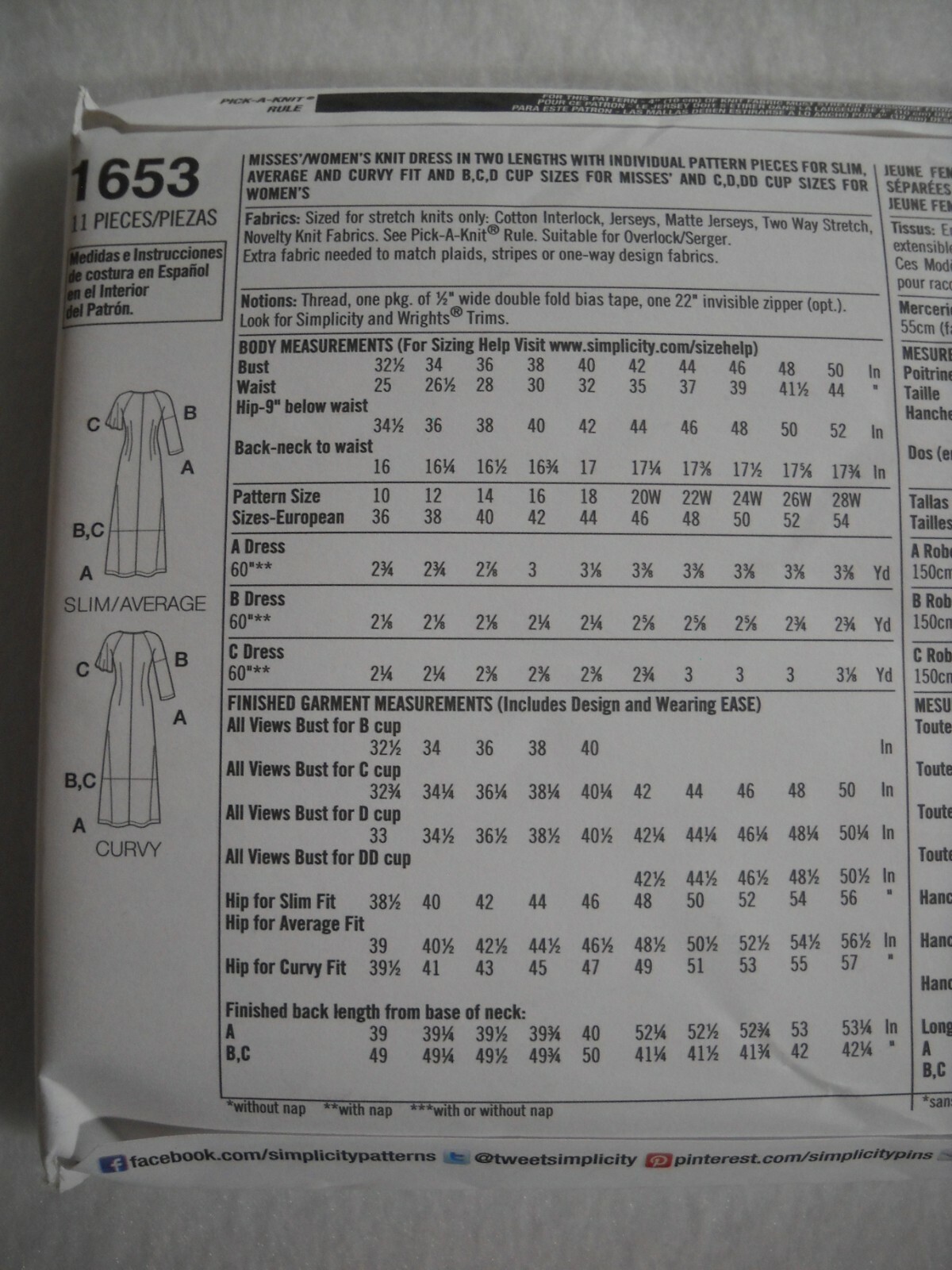 Simplicity Pattern 1653 Dress Fit Size BB 20w - 28w Mock Wrap 2 Lengths ...