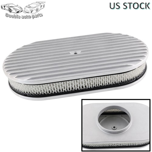 15" Oval Retro Full Finned Air Cleaner Assembly Kit w/ Element Silver ...