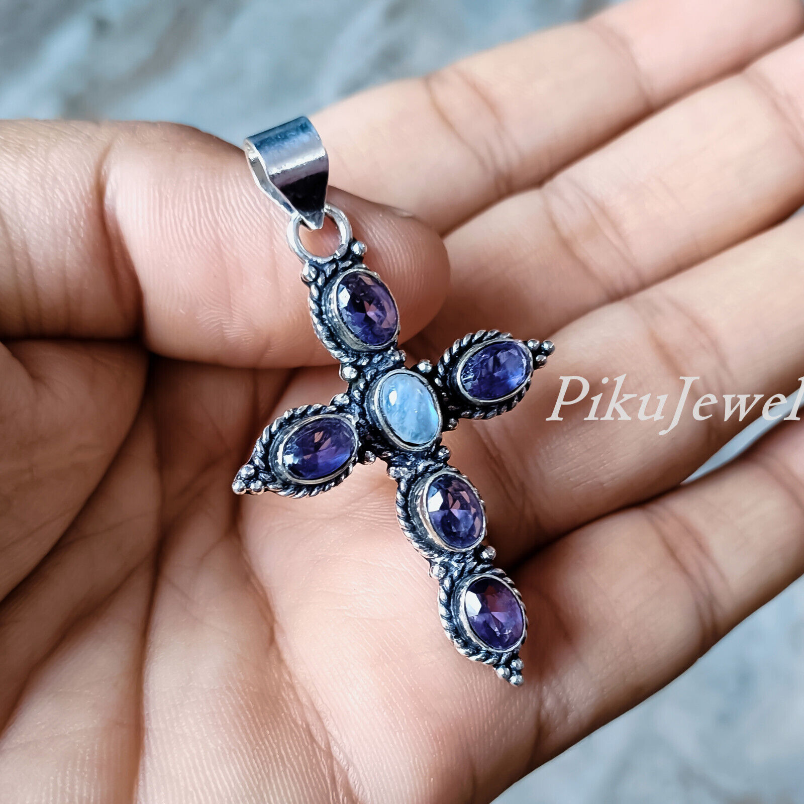 Faceted Amethyst & Moonstone Gemstone 925 Sterling Silver Handwork ...
