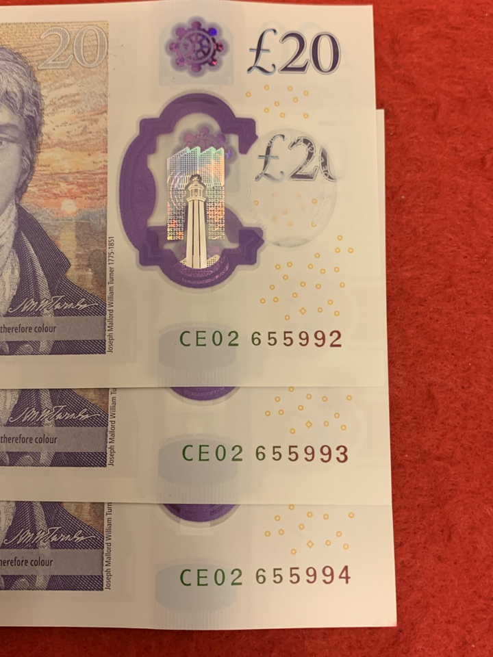 Queen Elizabeth II Uncirculated Polymer £20 Banknotes x 3 Running ...