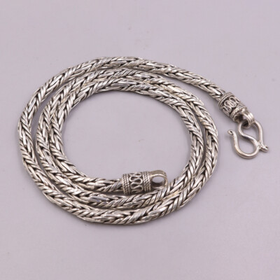 Pure S925 Sterling Silver Chain 4mm Braided Wheat Link Necklace 44-45g ...