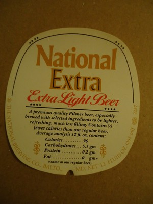 National Extra extra light beer 1970's test label National Brewing Co ...