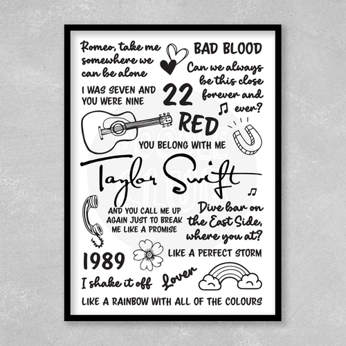 Taylor Swift Lyric Album Song Doodle Sketch Poster | eBay UK