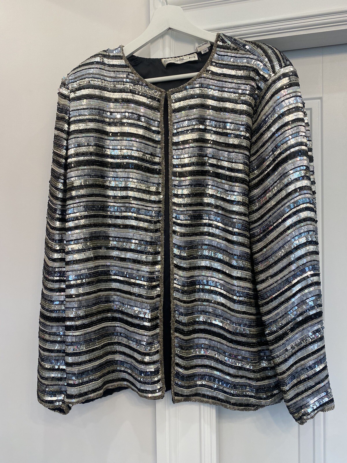 SCALA SEQUIN FULLY BEADED JACKET 2x STRIPED MULTICOLOR | eBay