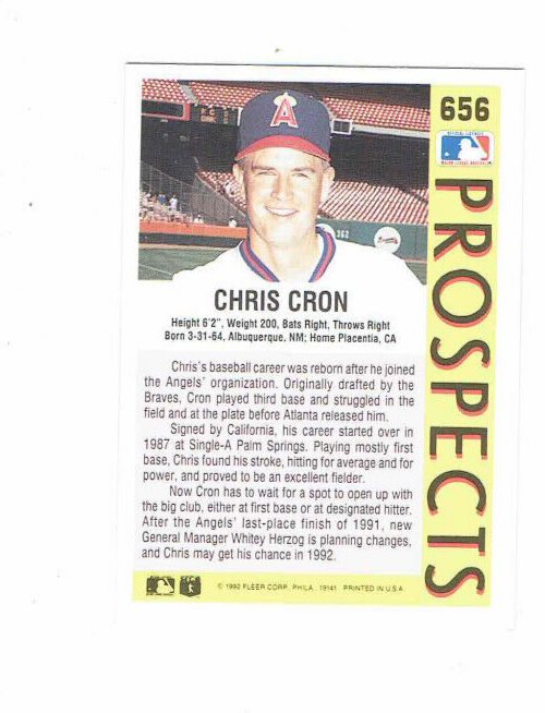 Chris Cron Angels Prospects 1B #656 Fleer 1992 #Baseball Card | eBay