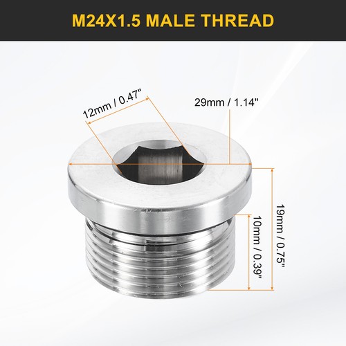 Stainless Steel Pipe Plug Fitting M24x1.5 Metric Male Thread Inner Hex ...