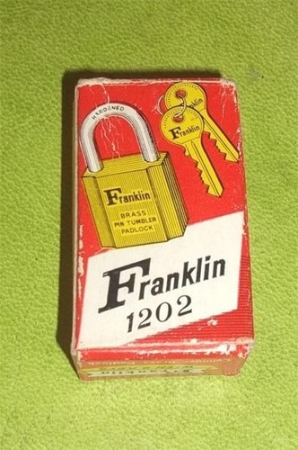 1960s FRANKLIN LOCK MFG. CO, BRASS PADLOCK No. 1202 NOS EUC in ORIG BOX ...