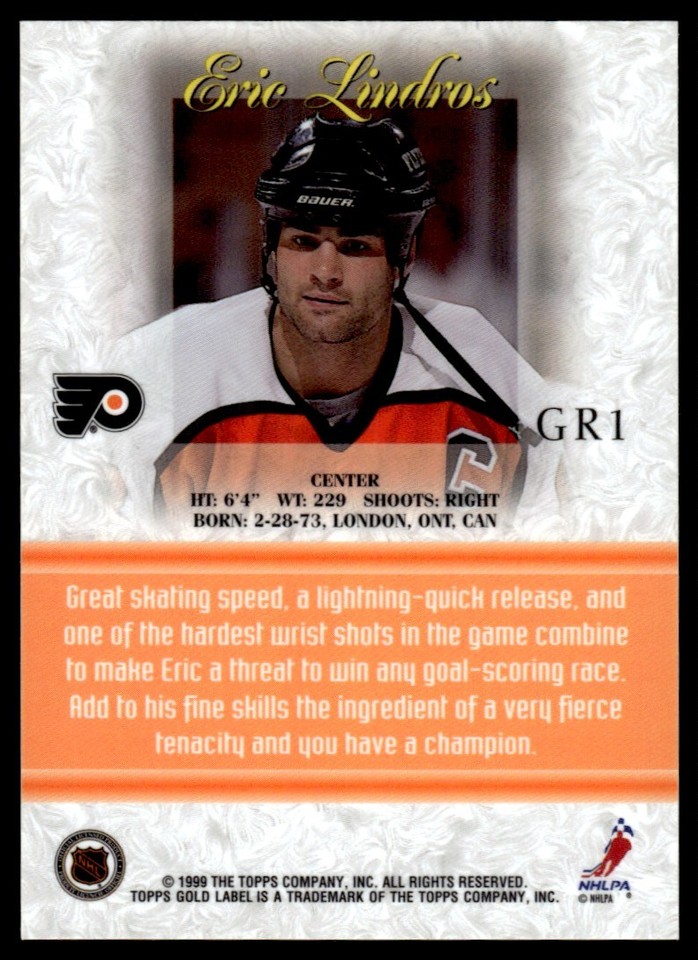 1999-00 Topps Gold Label Goal Race '99 Eric Lindros Philadelphia Flyers ...