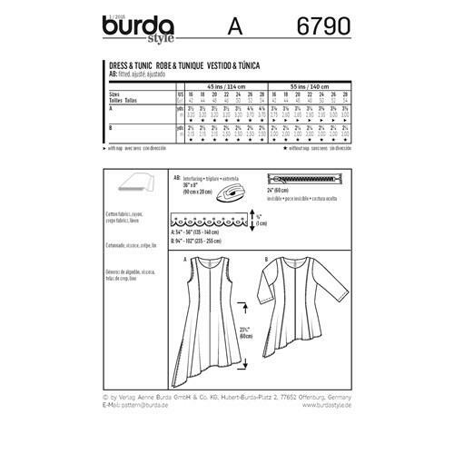 Burda Sewing Pattern 6790 Misses Slanting Lines Hip Top Dress Plus Size ...