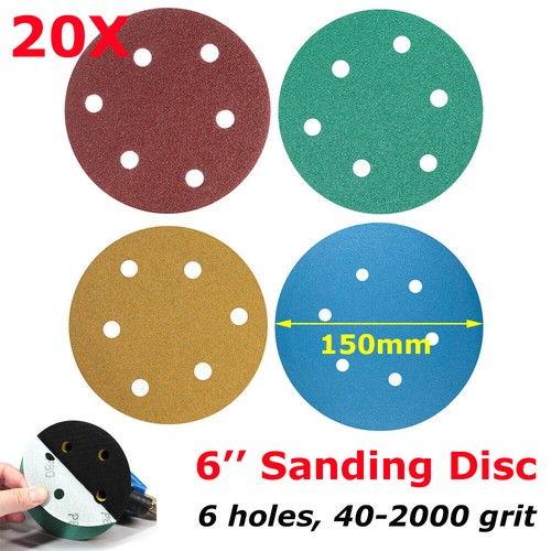 20PCS 6" Wet Dry Sanding Discs 6 Holes 150mm Sandpaper Pads For Festool ...