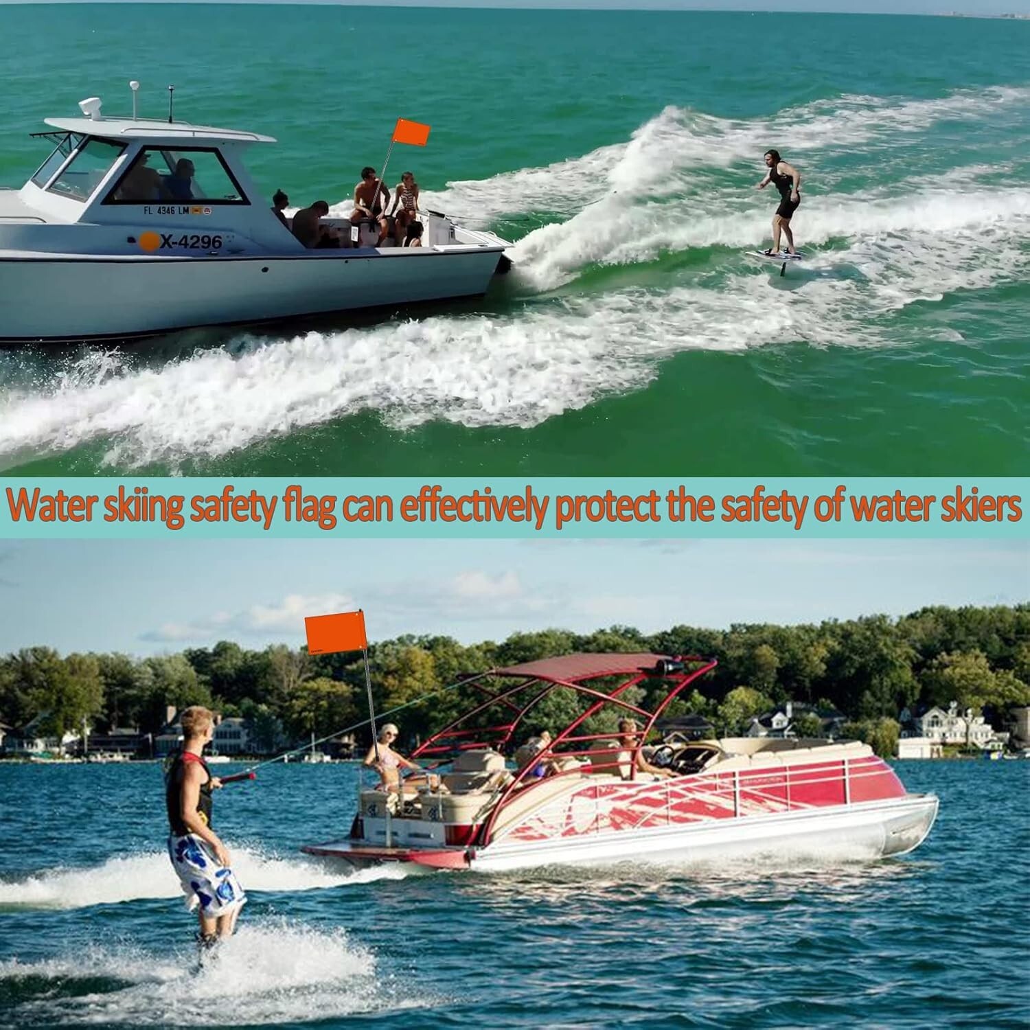 Orange Boat Flag 48Inch Boat Safety Flag for Swimmers Surfer 3 Sections ...