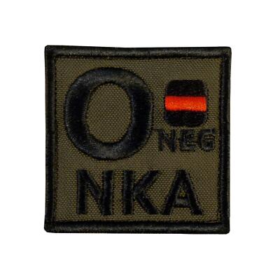 O- ONEG NKA blood type olive drab green embroidered NKDA fastener patch ...