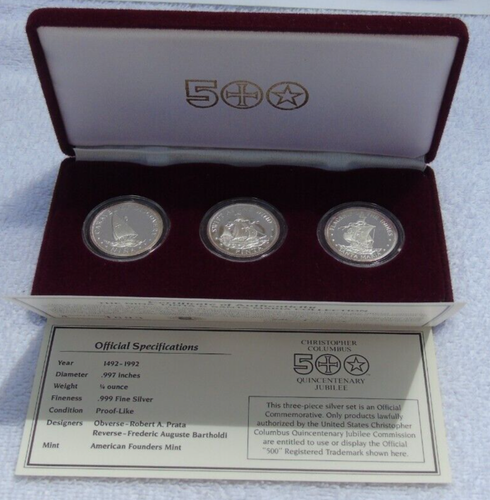 Rare Christopher Columbus .999 Silver 3 Coin Set Nina Pinta Santa Maria ...