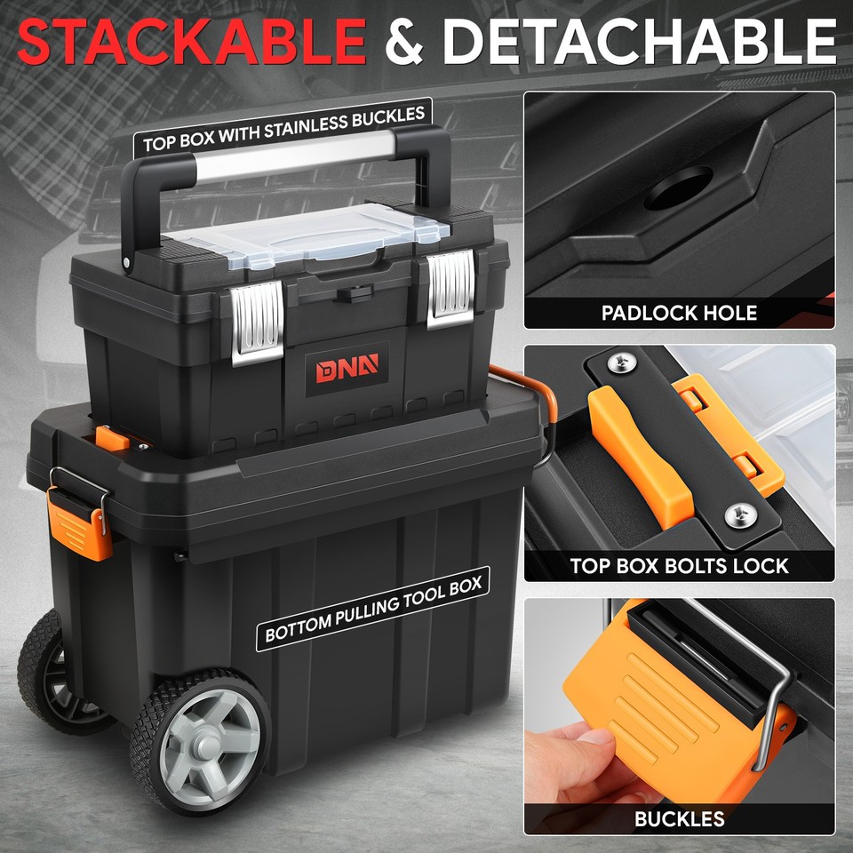 2-IN-1 Workshop 2-Tier Stackable Separate Tool Boxes Trolley with ...