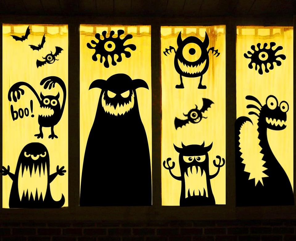 Halloween Large Window Decoration Clings,5 Monster Silhouette Window ...