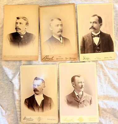 5 Antique Photo Cabinet Cards Late 1800s Victorian Dapper Mustached Men ...