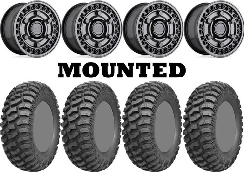 Kit 4 AMS M1 Evil Tires 27x9-14/27x11-14 on Black Rhino Armory Black ...