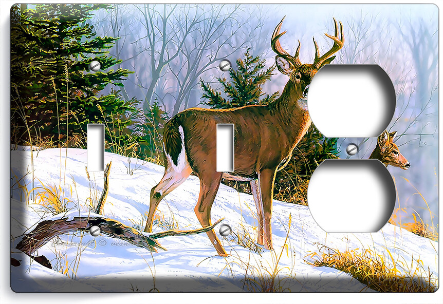WHITETAIL DEER BUCK WINTER LIGHT SWITCH WALL PLATE OUTLET HUNTING CABIN ...