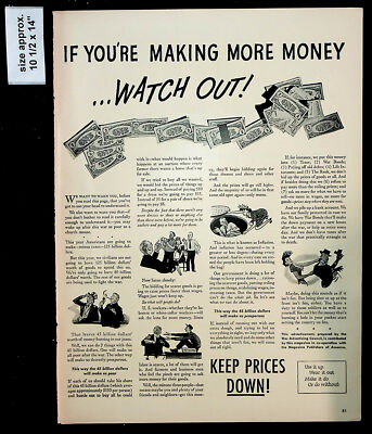 1943 War Advertising Council More Money Keep Prices Down Vintage Print ...