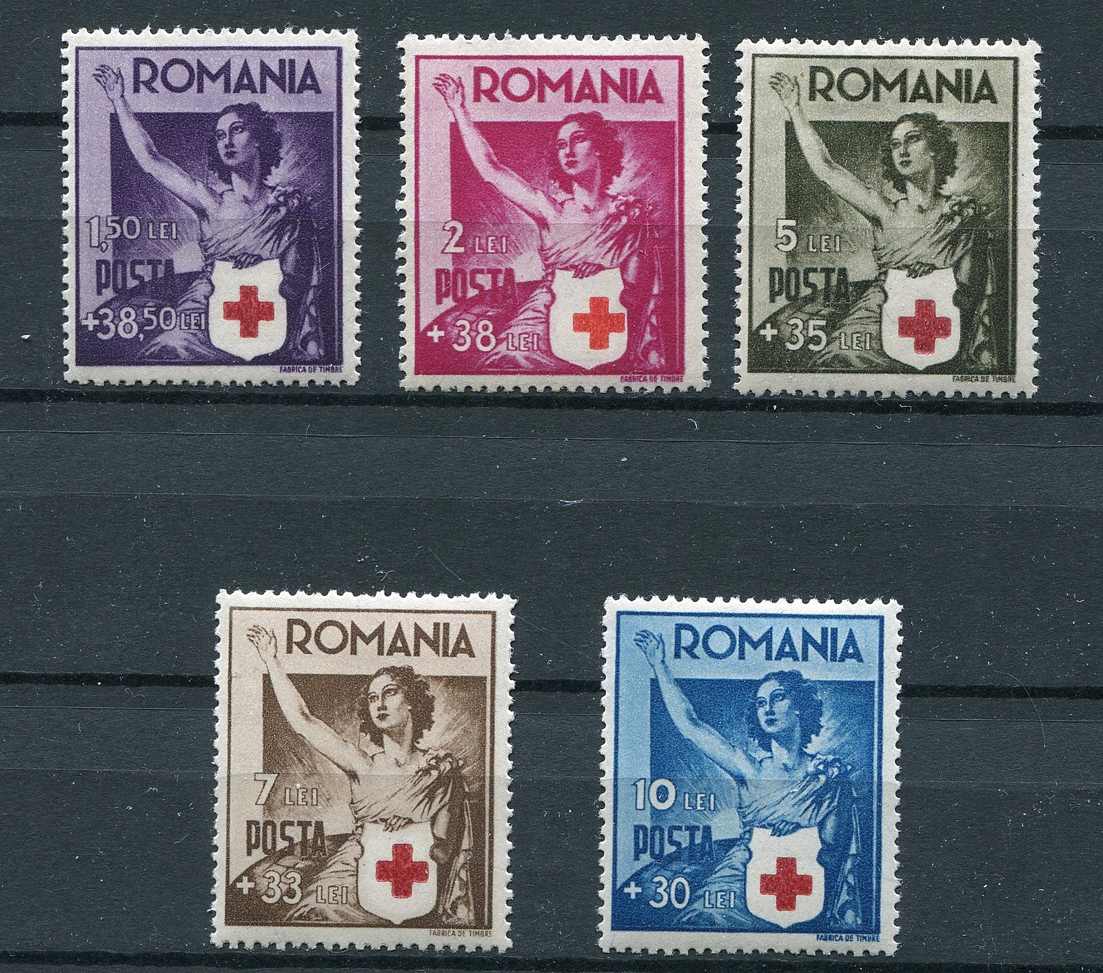 ROMANIA WW2 GERMANY PUPPET STATE 1941 RED CROSS SET B164-B168 PERFECT ...