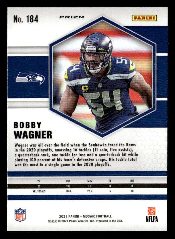 2021 Panini Mosaic Reactive Yellow Prizm ** Bobby Wagner **Card #184 ...