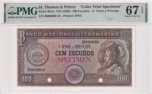 St. Thomas & Prince, 100 Escudus, 1958, UNC, p33cts, COLOR TRIAL ...