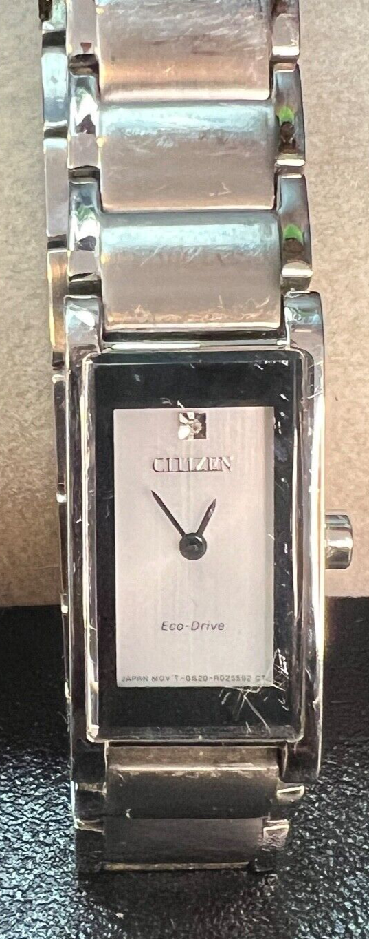 VTG Citizen Eco-Drive Women's Axiom Rectangle Silver-Tone Dial Watch ...