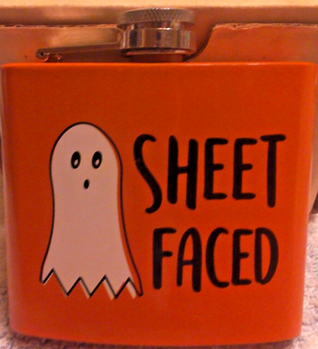 Stainless Steel Halloween Flask, "Sheet Faced", Orange With Ghost On ...