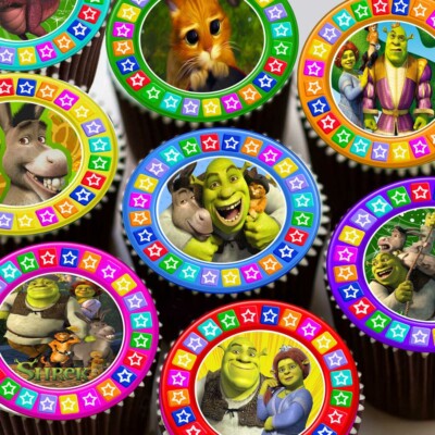 SHREK MIXED COLOURFUL BORDER EDIBLE CUPCAKE TOPPERS DECORATION 4U228 | eBay