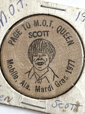 Page To M.O.T Queen Mobile Ala. Mardi Gras 1977 Wooden Nickle | eBay