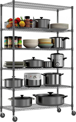 Strong&Sturdy Wire Shelving Rack 6 Tires Large Storage Unit with Wheels ...