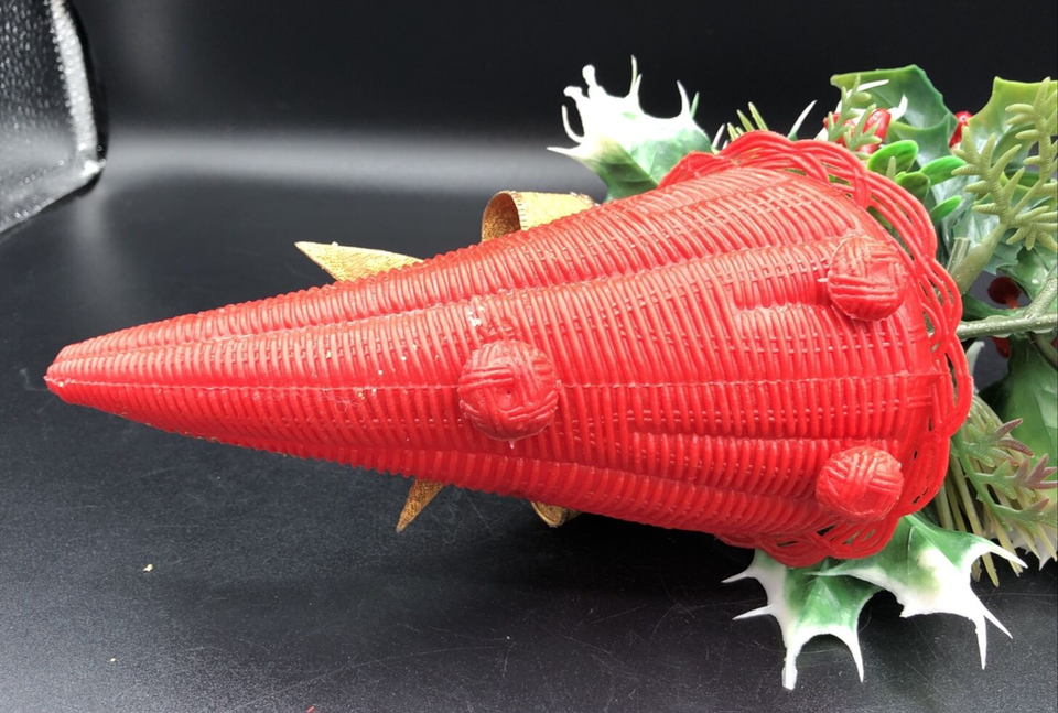 Vintage Christmas Red Plastic Cornucopia Variegated Glittered Holly ...