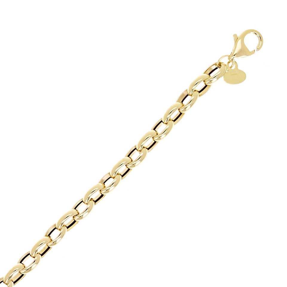 Italian 14k Yellow Gold Oval Rolo Link Chain Charm Bracelet 7.75" 4.2mm ...