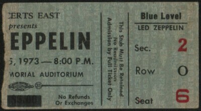 LED ZEPPELIN-John Bonham-1973 Concert Ticket Stub (Buffalo-Memorial ...