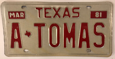 Vanity A TOMAS THOMAS TOM license plate Tommy Thom Thoma Tomlin Tommie ...